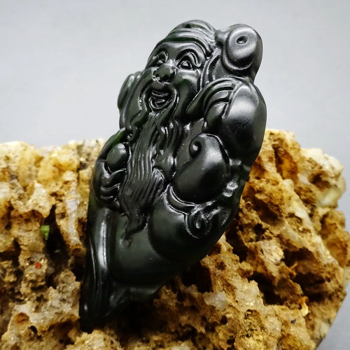 Giok Hitam Ukir Budha Tertawa - Pusaka Dunia