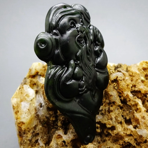 Giok Hitam Ukir Budha Tertawa - Pusaka Dunia