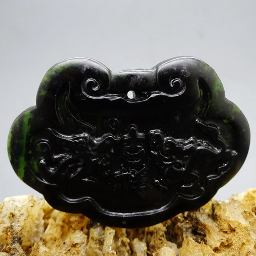 Giok Hitam Ukir Naga Phoenix - Pusaka Dunia