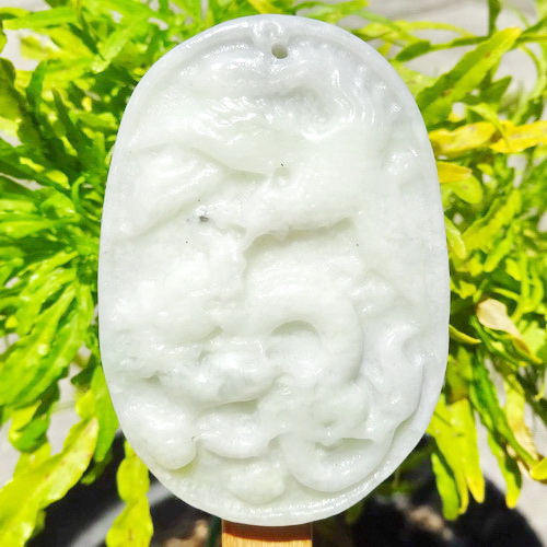 Liontin Giok Putih Ukir Naga Phonix - Pusaka Dunia