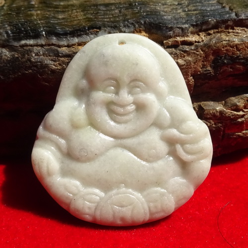 Liontin Giok Putih Ukir Budha Tertawa - Pusaka Dunia