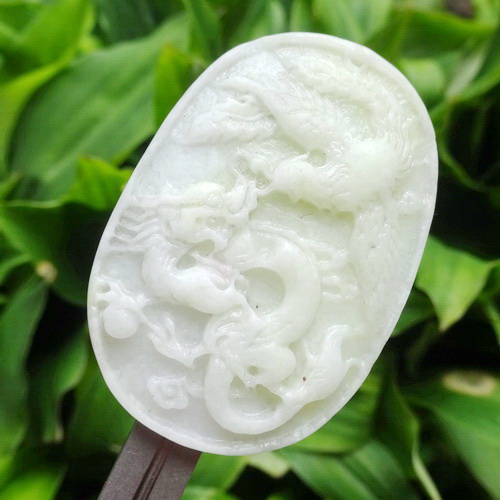 Liontin Giok Hoki Ukir Naga Phoenix - Pusaka Dunia